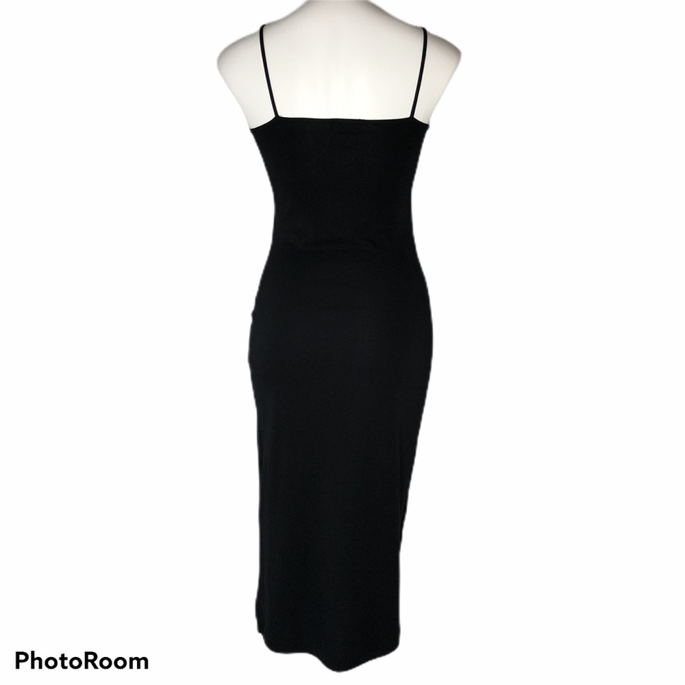Frenchi Black Form Fitting Semi Sheer Midi Dress - Gem